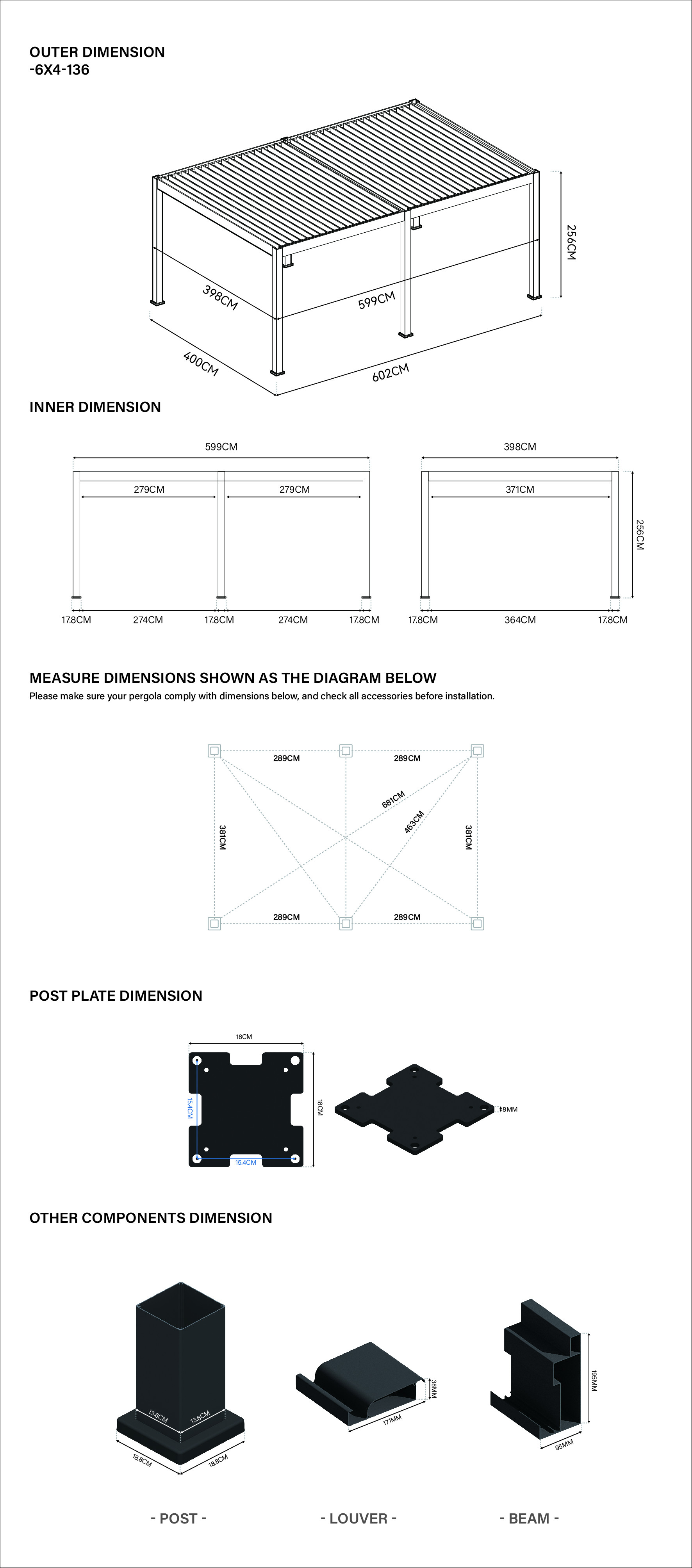 Pergola elektryczna 4x6 Gutroof DELUXE PRO LED Anthracite